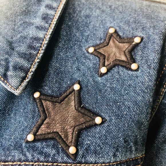 JustFab | Jackets & Coats | Destroyed Denim Jacket With Black Star ...